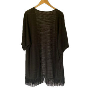 Swim | Fringed Open Front Swimbeach Cover Up Black | Poshmark